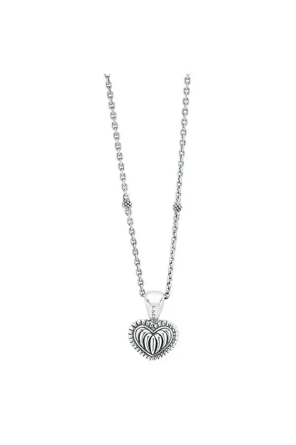 Lagos Beloved Fluted Heart Pendant Necklace - Silver
