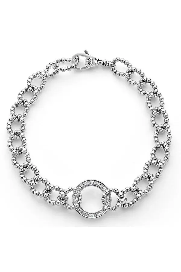 Lagos Caviar Spark Circle Diamond Link Bracelet - Silver