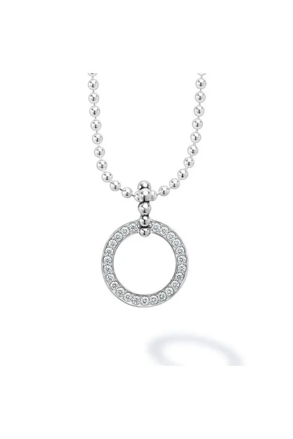 Lagos Caviar Spark Circle Diamond Pendant Necklace - Silver