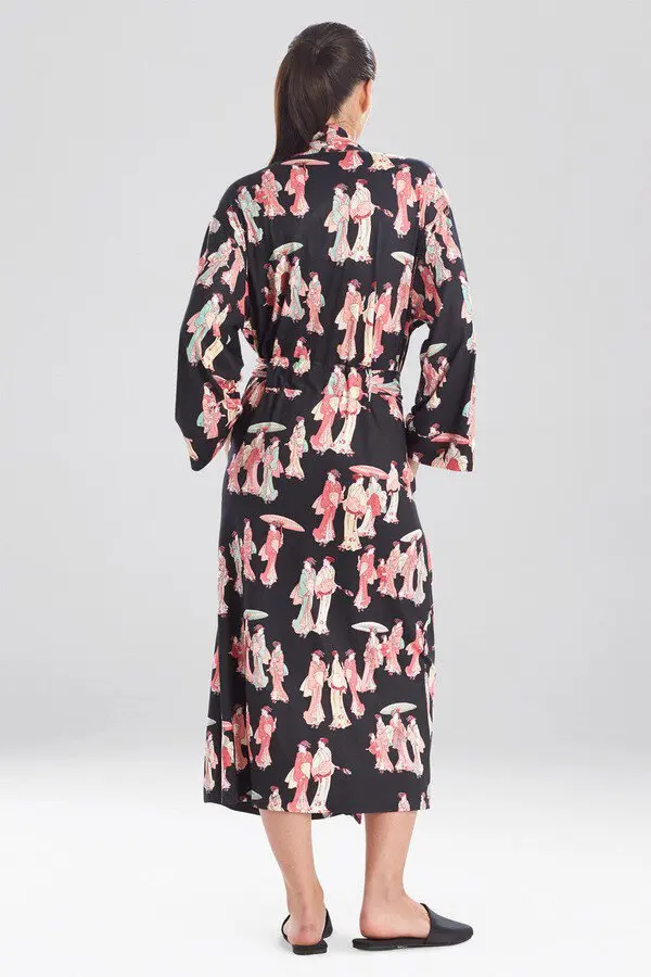 Natori Geisha Cozy Knit Robe - Black / Floral / Multicolor