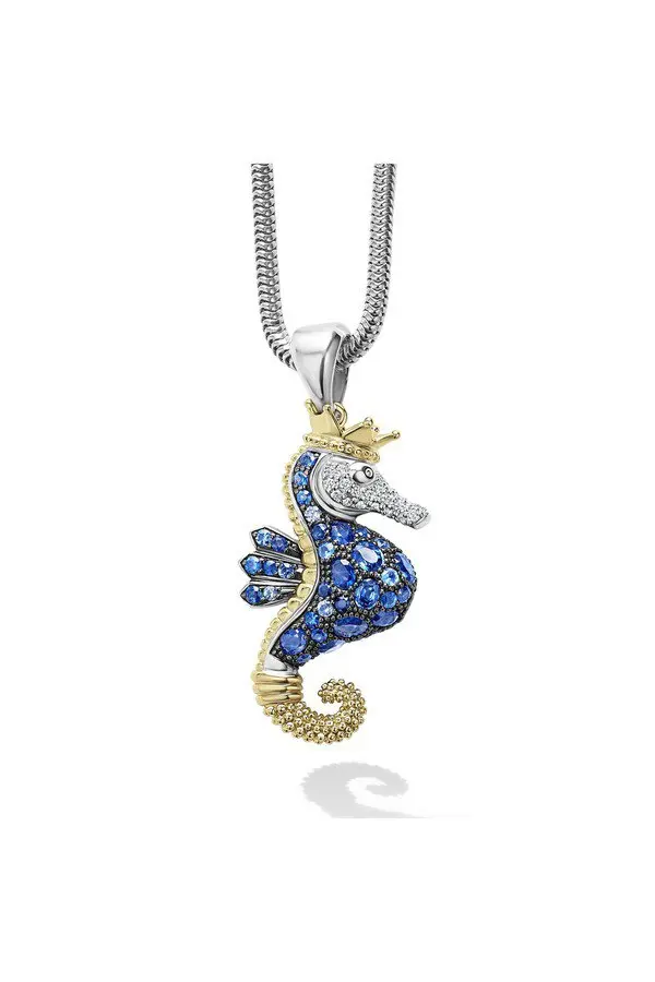 Lagos Rare Wonders Sapphire And Diamond Seahorse Pendant Necklace - Blue