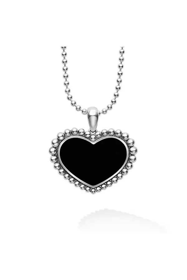 Lagos Maya Onyx Heart Pendant Necklace - Silver