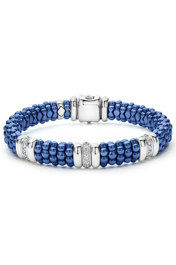 Lagos Caviar Ultramarine Three Station Ceramic Diamond Bracelet | 9mm - Blue