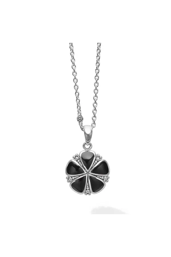 Lagos Maya Onyx Flower Pendant Necklace - Silver
