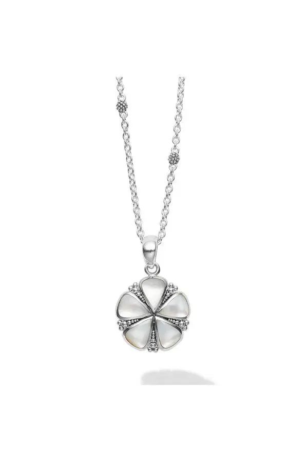Lagos Maya Mother Of Pearl Flower Pendant Necklace - Silver
