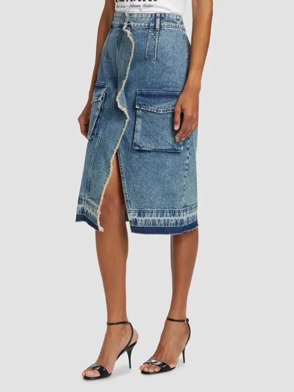 Moschino Ruffled Cargo Denim Midi-skirt - Multi Blue