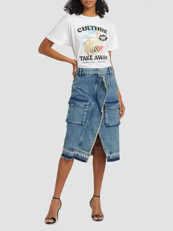 Moschino Ruffled Cargo Denim Midi-skirt - Multi Blue