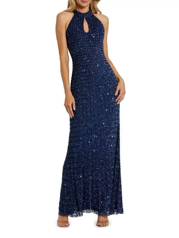 Mac Duggal Embellished Keyhole Column Gown - Midnight