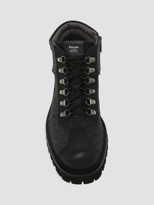 POLLINI Leather-trimmed Wool-blend Ankle Boots