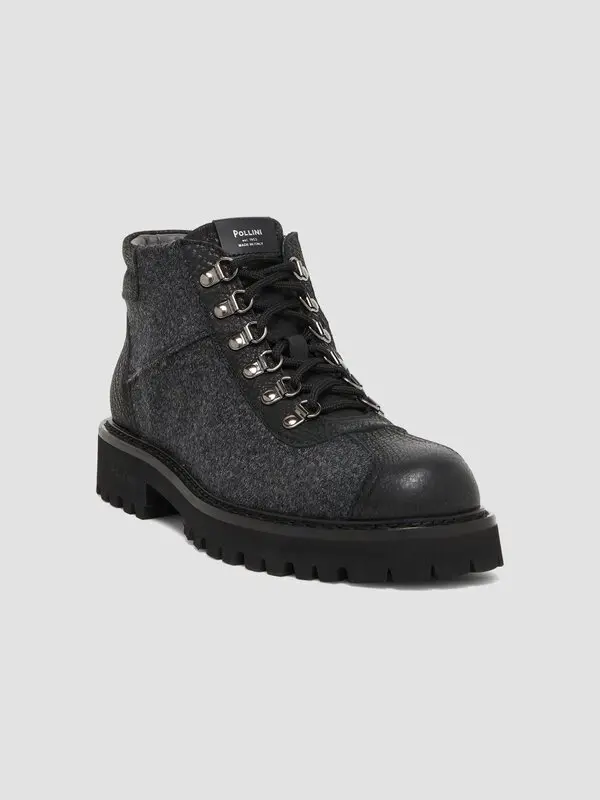 POLLINI Leather-trimmed Wool-blend Ankle Boots