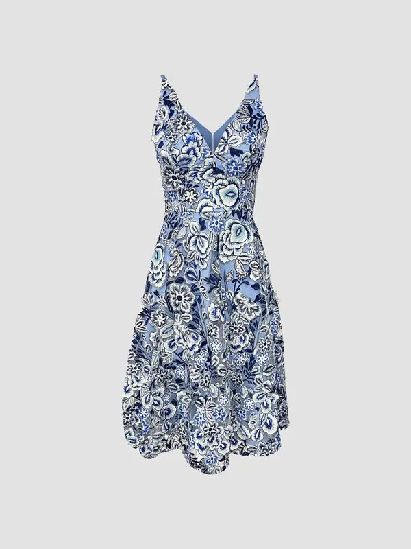 Dress The Population Elisa Floral Fit & Flare Midi-dress - Navy Multi