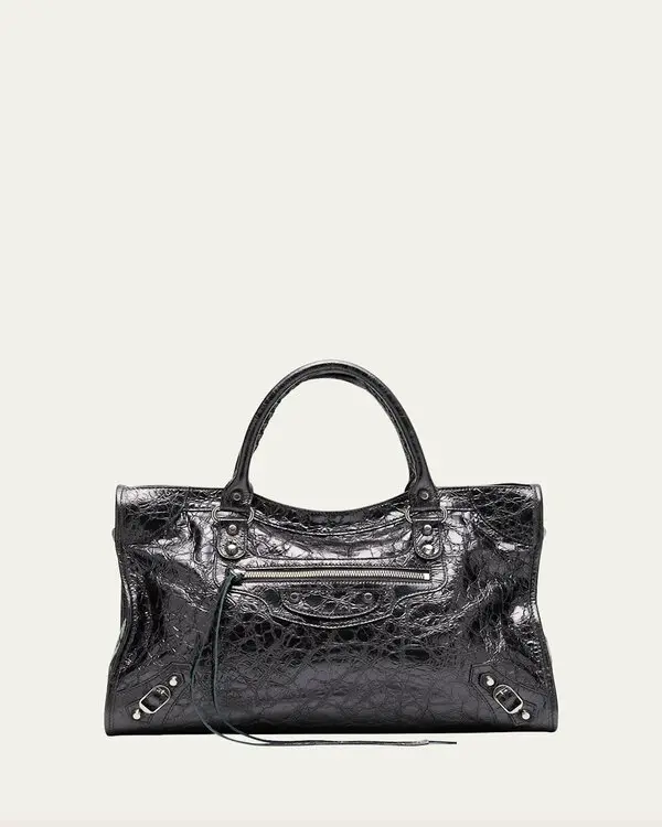 Balenciaga Le City Medium Metallic Leather Top-handle Bag - Steel Grey