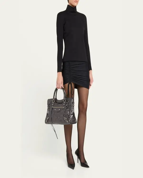 Balenciaga Le City Medium Metallic Leather Top-handle Bag - Steel Grey