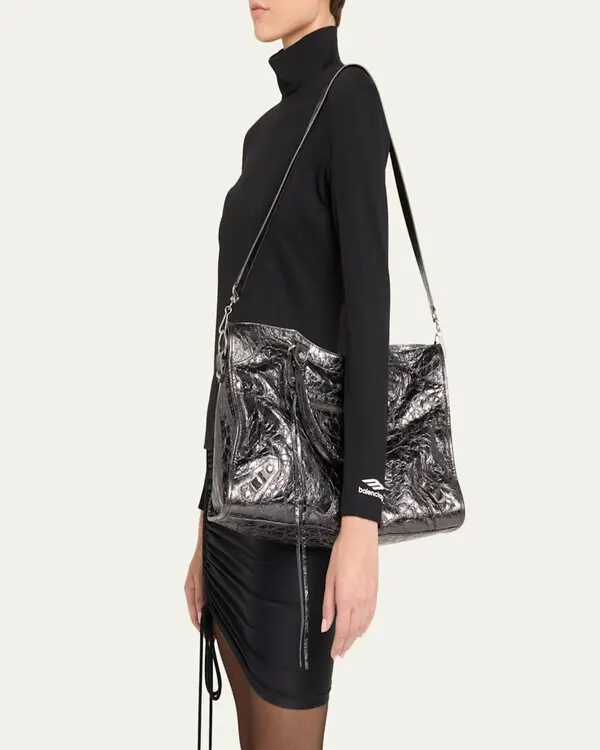 Balenciaga Le City Medium Metallic Leather Top-handle Bag - Steel Grey