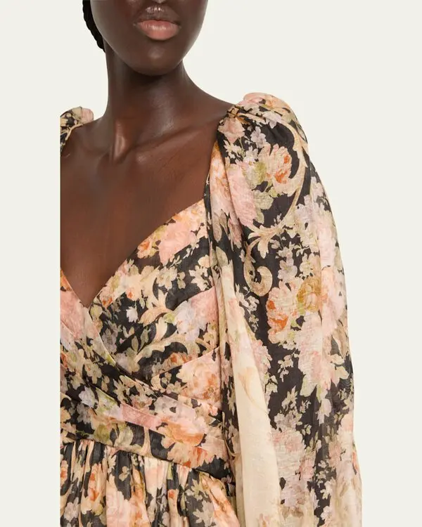 Zimmermann Floral-print Long-sleeve Draped Mini Dress