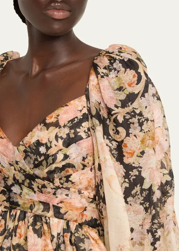 Zimmermann Floral-print Long-sleeve Draped Mini Dress
