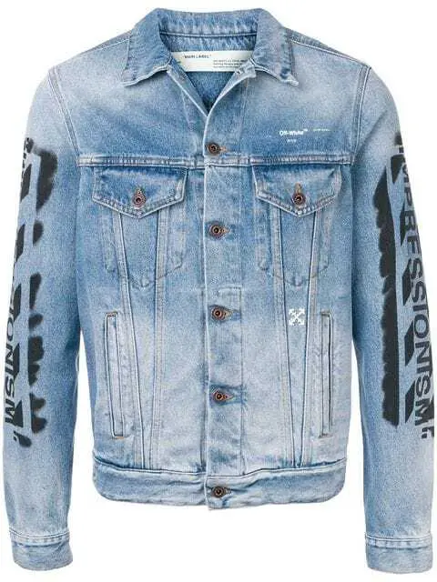 Off-White Slim Fit Spray Paint Diag Denim Jacket - Bleached Blue