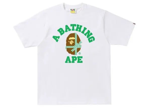 A BATHING APE Christmas College Tee Shirt - White/green