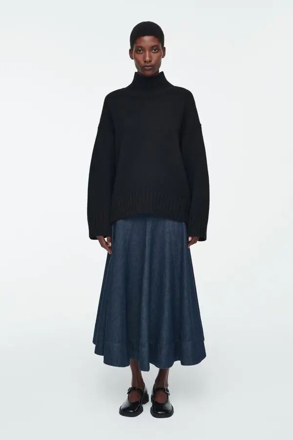 Cos Voluminous A-Line Midi Denim Skirt In Blue - 50% Off