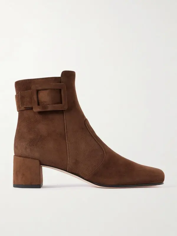 ROGER VIVIER Tres Vivier Polly 45 Buckled Suede Ankle Boots - Brown