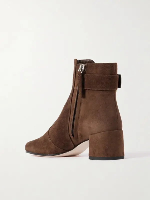 ROGER VIVIER Tres Vivier Polly 45 Buckled Suede Ankle Boots - Brown