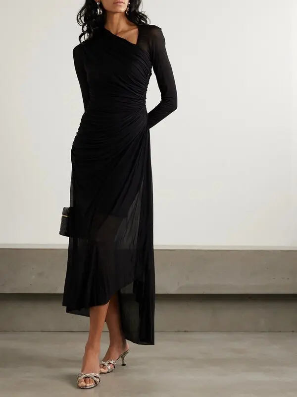 zimmermann illustration asymmetric ruched stretch-mesh midi dress Illustration Asymmetric Ruched Midi Dress