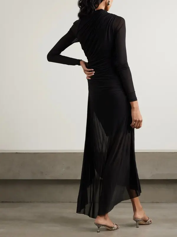 Zimmermann Illustration Asymmetric Ruched Midi Dress In Black - 50% Off |  Editorialist