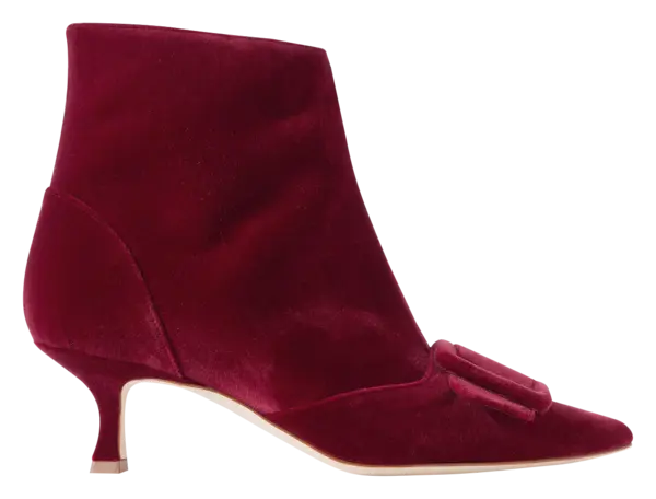 Manolo Blahnik Baylow 50 Buckled Velvet Ankle Boots - Red