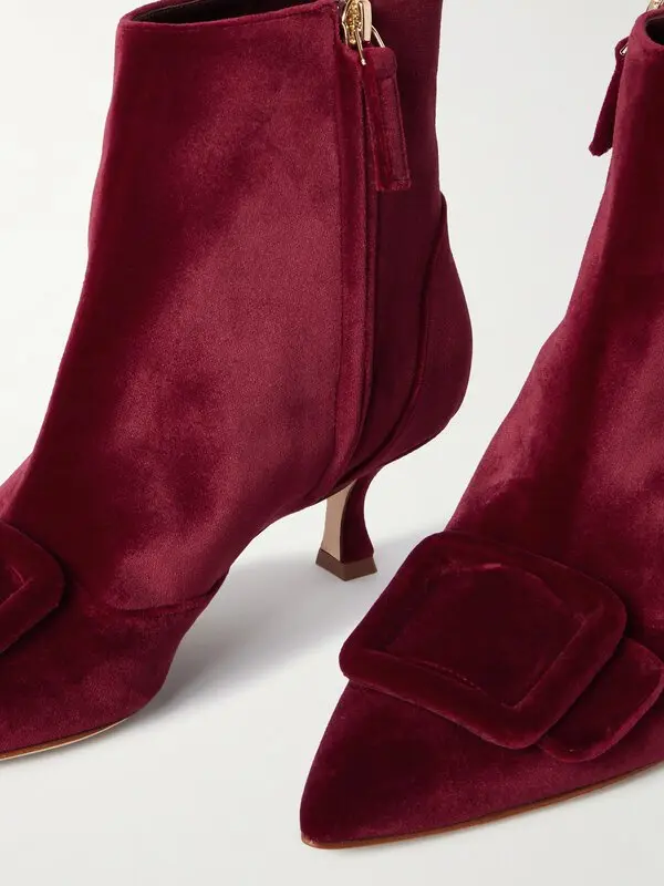 Manolo Blahnik Baylow 50 Buckled Velvet Ankle Boots - Red