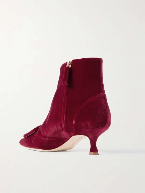 Manolo Blahnik Baylow 50 Buckled Velvet Ankle Boots - Red