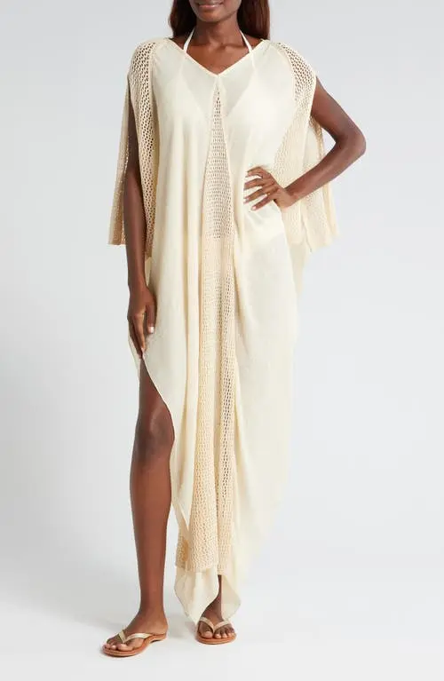 Elan Open Stitch Detail Cover-up Caftan Dress - Natural