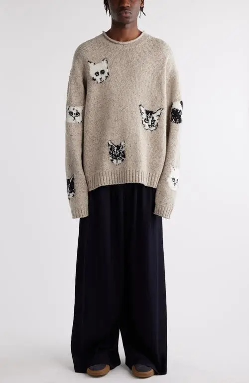 Acne Studios Jacquard Cats Oversize Donegal Sweater In Beige - 55