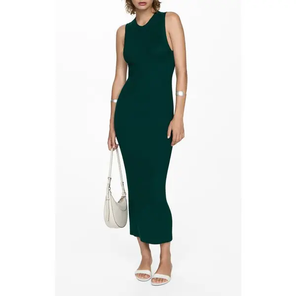 Mango Sleeveless Maxi Sweater Dress - Dark Green