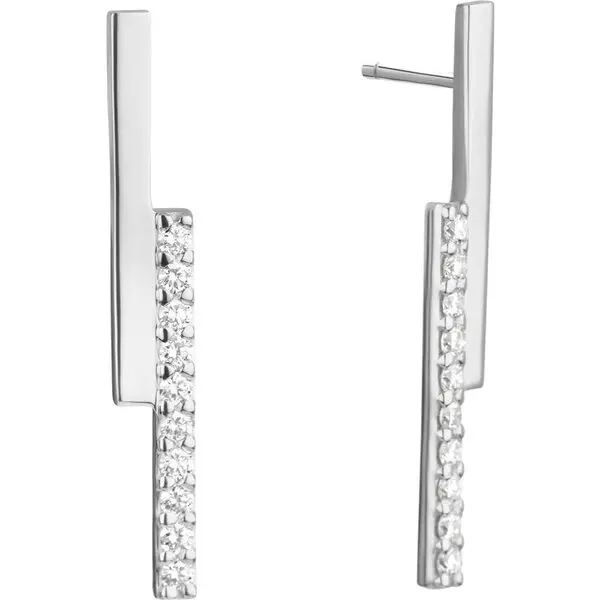 Lana Jewelry 14k Gold Diamond Bar Linear Earrings - Silver