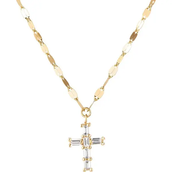 Lana Jewelry 14k Baguette Diamond Cross Pendant Necklace - Gold