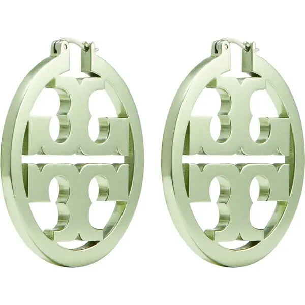 Tory Burch Miller Hoop Earrings - Tory Silver / Mint Green