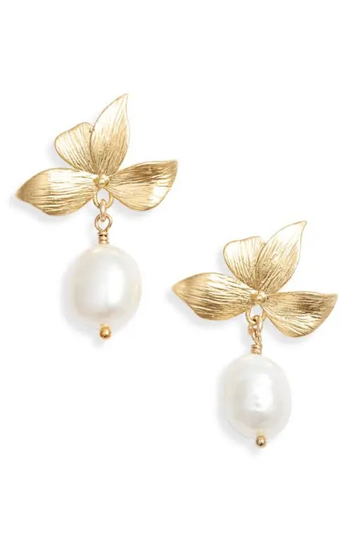 SET & STONES Maeve Freshwater Pearl Drop Earrings - Gold/white