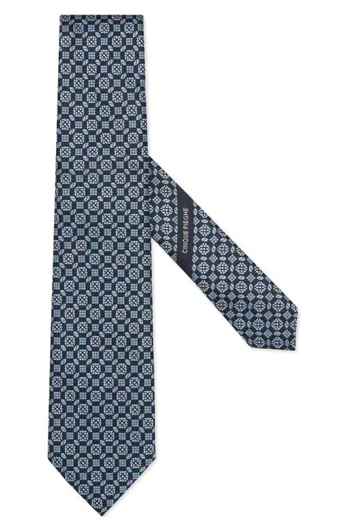 Zegna 5-pieghe Geometric-pattern Standard Silk Tie - Blue