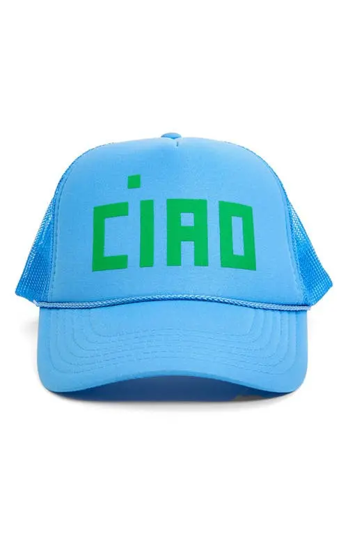 Clare V. Graphic Trucker Hat - Cornflower W/green Ciao