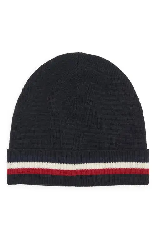 Moncler Tricolor Stripe Ribbed Wool Beanie - Navy Blue/navy Blue