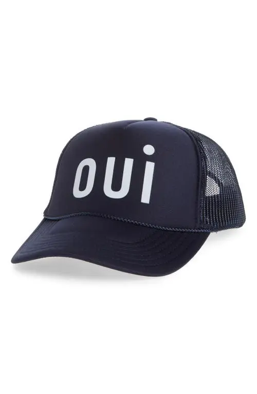 Clare V. Graphic Trucker Hat - Navy W/cream Oui