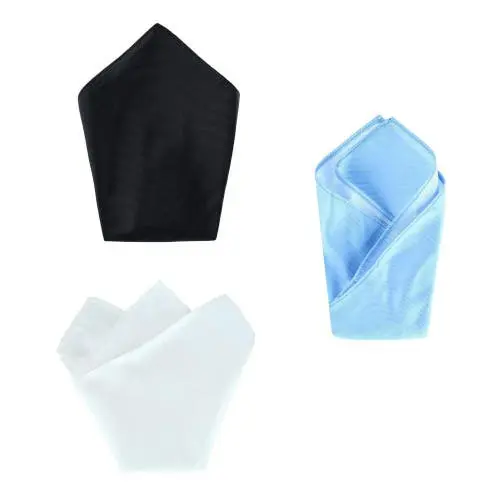 Trafalgar The Gatsby 12 Inch Solid Silk Pocket Square Trio - Black, Light Blue, White