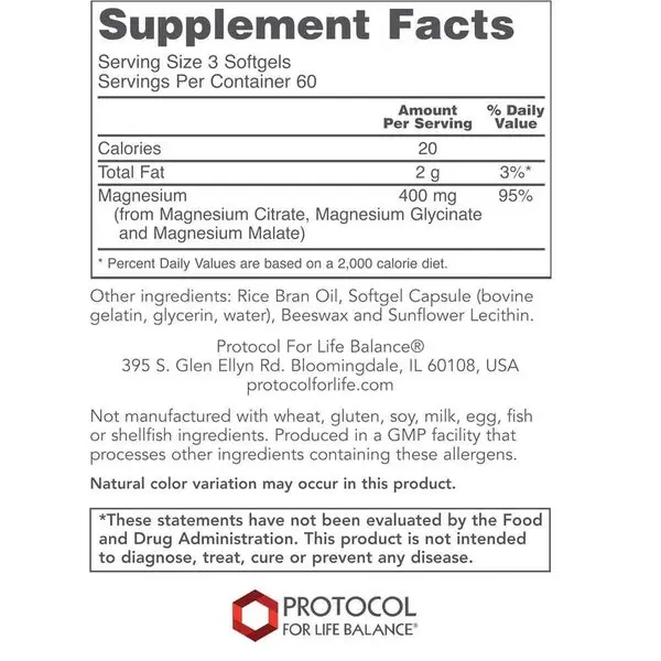 PROTOCOL FOR LIFE BALANCE Protocol Magnesium Citrate Softgels 180 Softgels