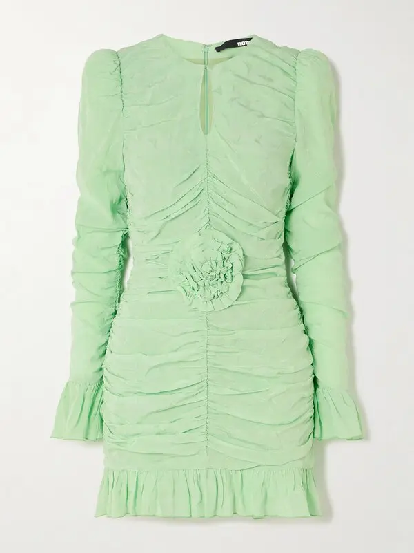 Rotate By Birger Christensen Torana AppliquD Ruched Mini Dress In Green -  70% Off | Editorialist