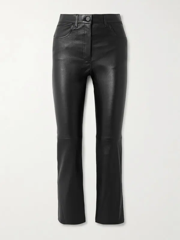 JOSEPH Duke Cropped Flare Leather Pants - Black