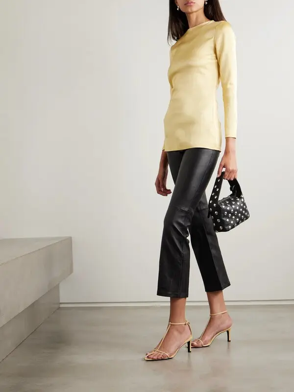JOSEPH Duke Cropped Flare Leather Pants - Black