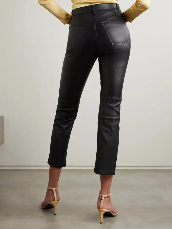 JOSEPH Duke Cropped Flare Leather Pants - Black