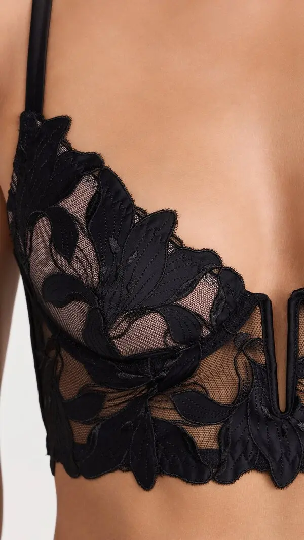 FLEUR DU MAL Lily Embroidery Longline Demi Bra - Black