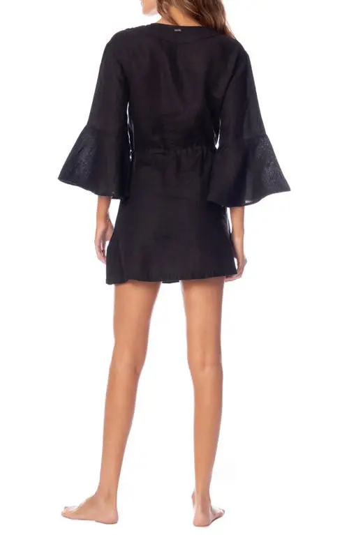 MAAJI Jade Joy Bell Sleeve Linen Cover-up Minidress - Black