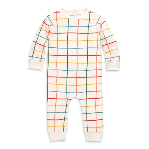 PRIMARY Baby Sweatshirt Romper - Oat Multi Grid